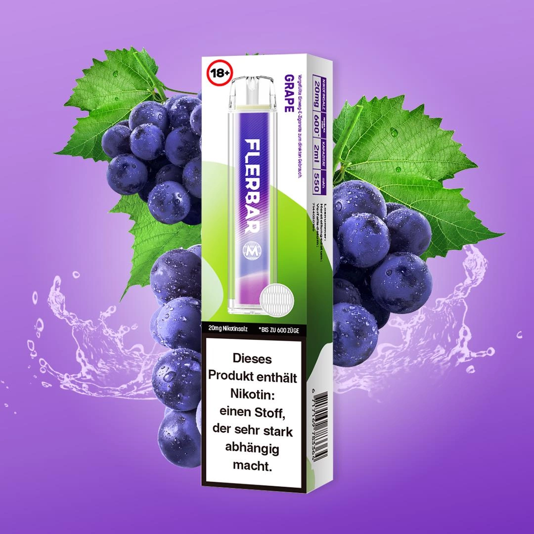 Flerbar M - Einweg E-Shisha ca. 600 Züge - Grape - 20 mg/ml - Al Madi ...